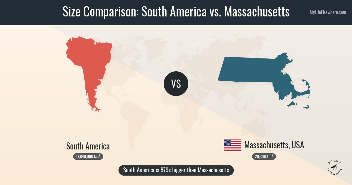 Size of South America compared to Massachusetts