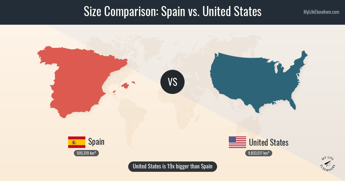 Size of Spain compared to United States