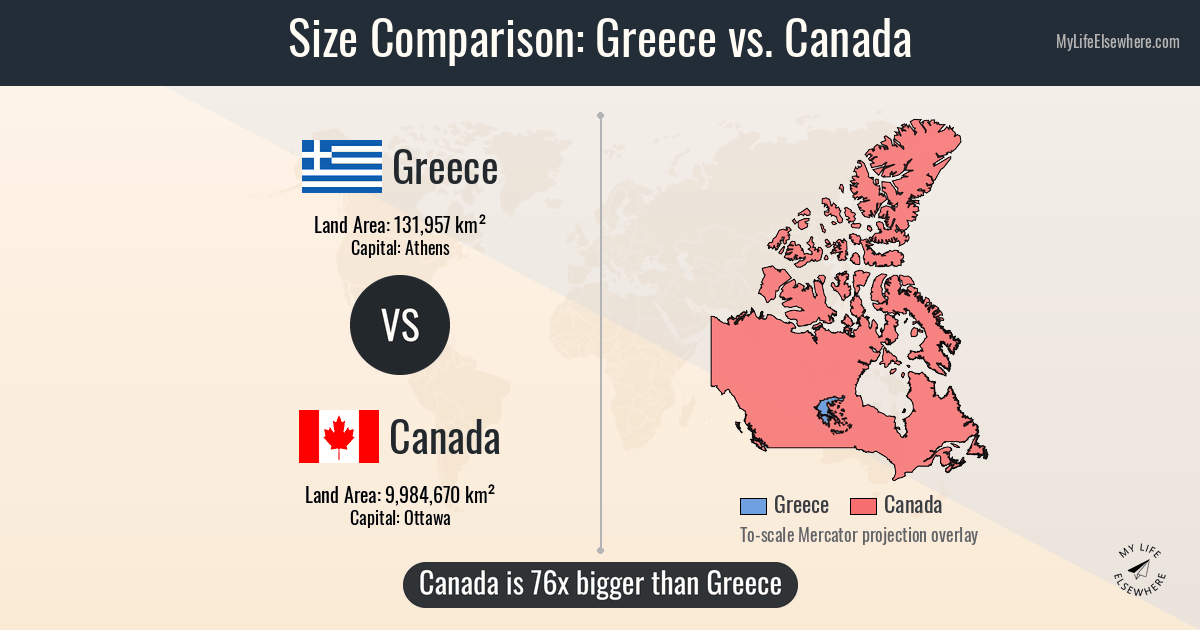 Size of Greece compared to Canada