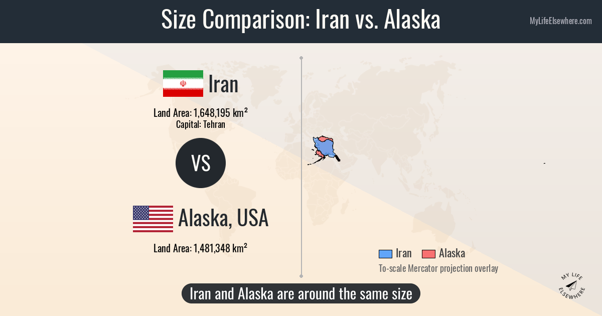 Size of Iran compared to Alaska