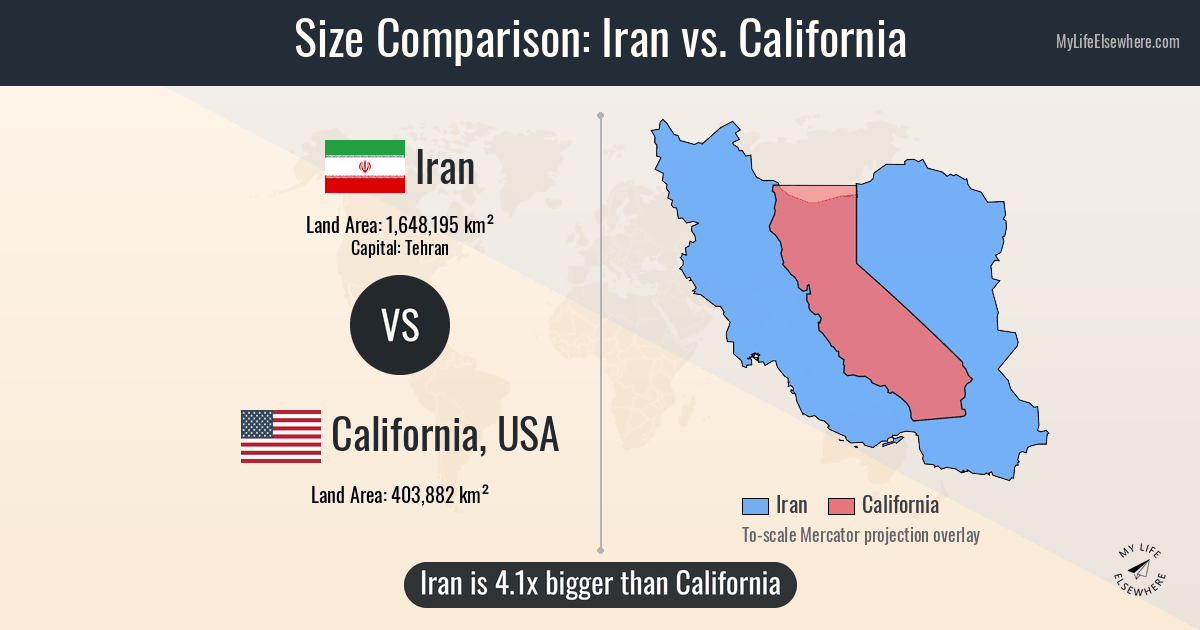 Size of Iran compared to California