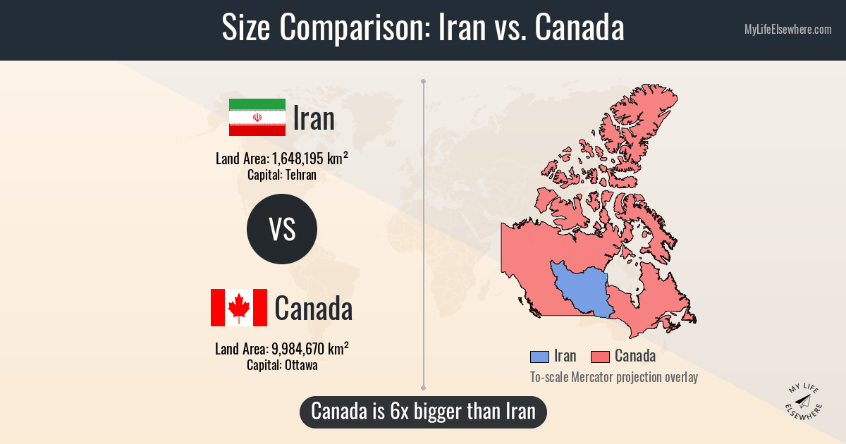 Size of Iran compared to Canada
