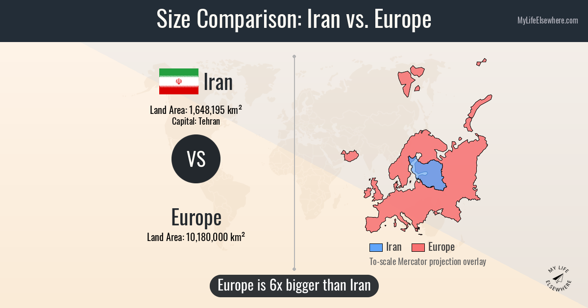 Size of Iran compared to Europe