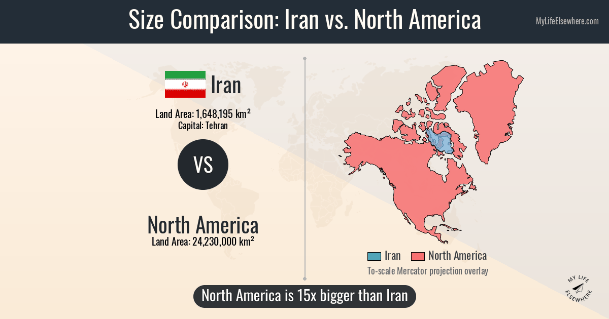 Size of Iran compared to North America