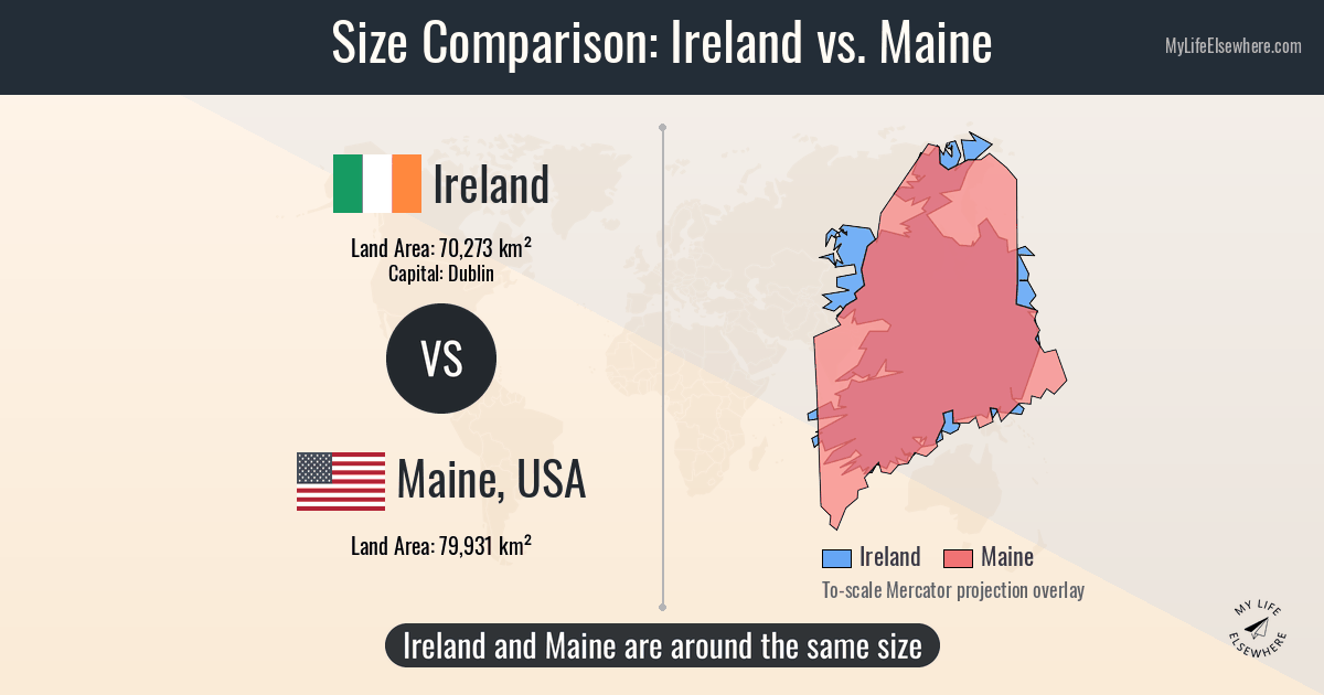 Size of Ireland compared to Maine