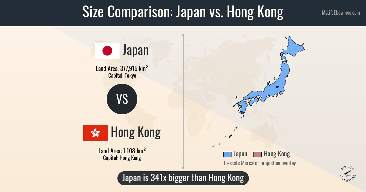 Size of Japan compared to Hong Kong