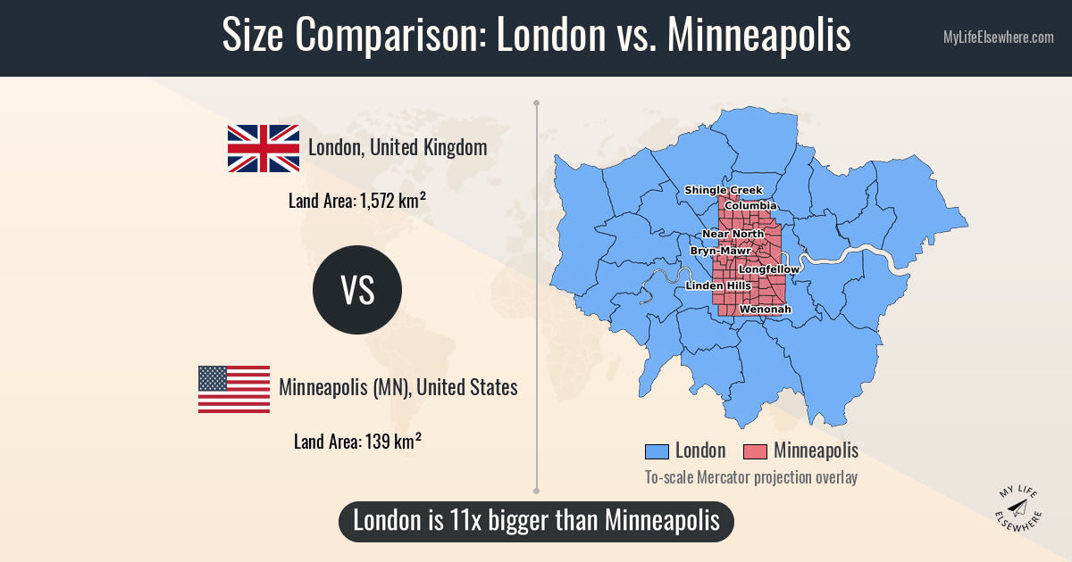 Size of London compared to Minneapolis