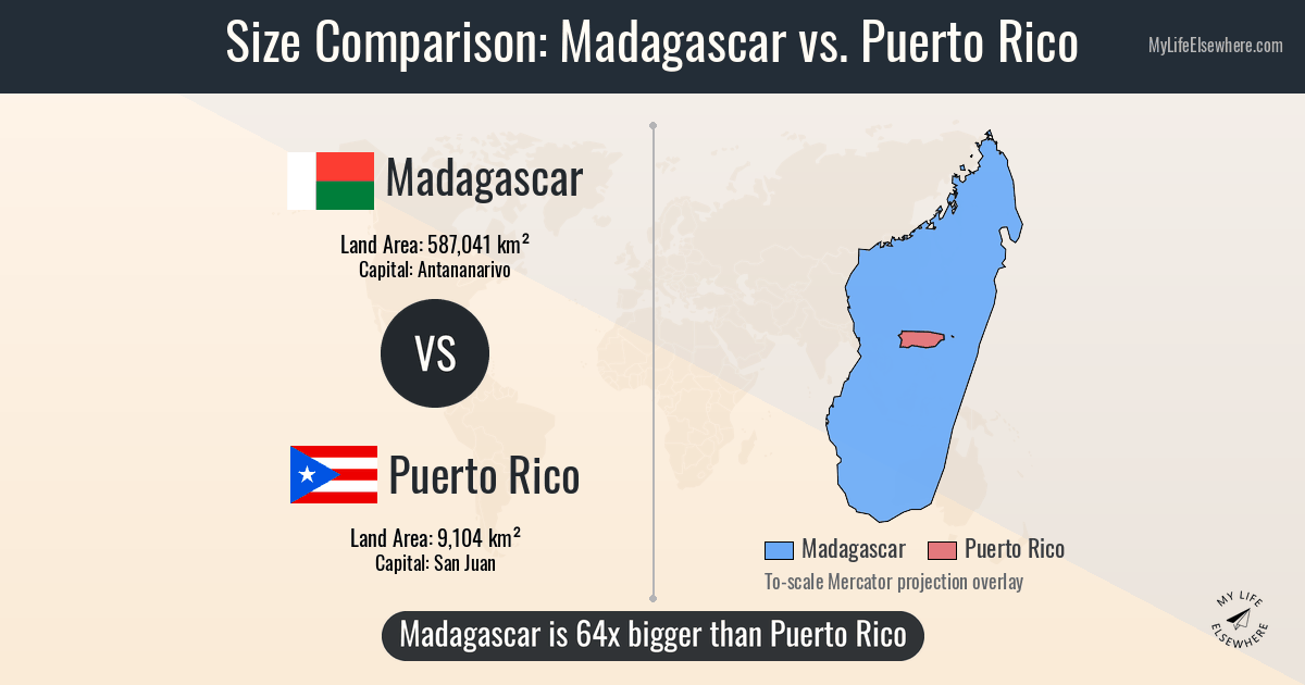 Size of Madagascar compared to Puerto Rico