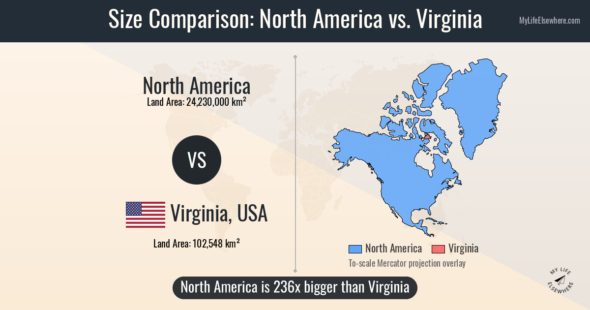 Size of North America compared to Virginia