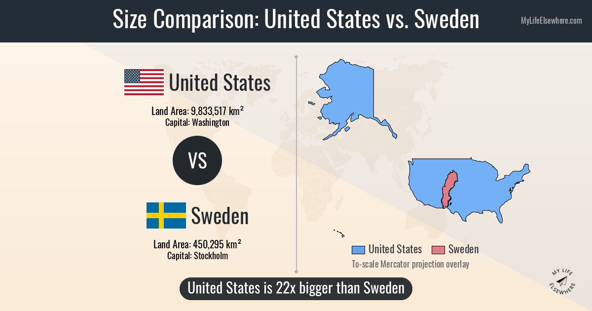 Size of United States compared to Sweden
