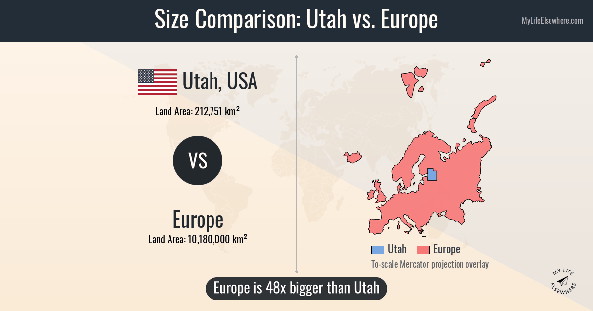 Size of Utah compared to Europe