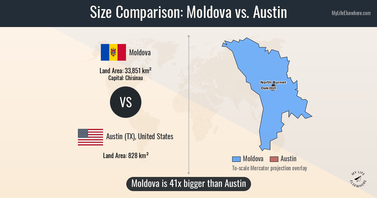 Size of Moldova compared to Austin