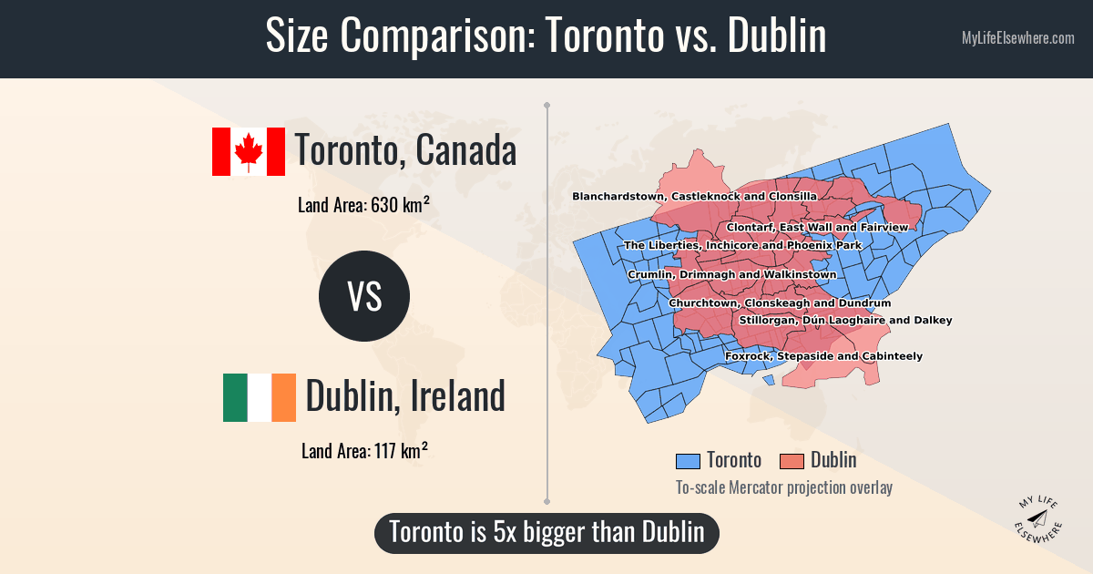 Size of Toronto compared to Dublin