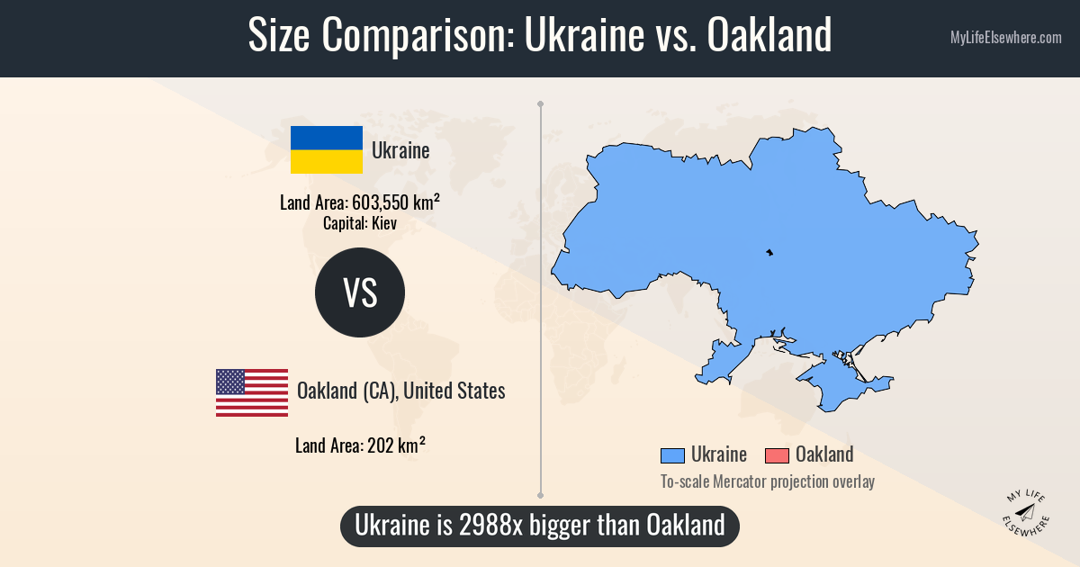 Size of Ukraine compared to Oakland